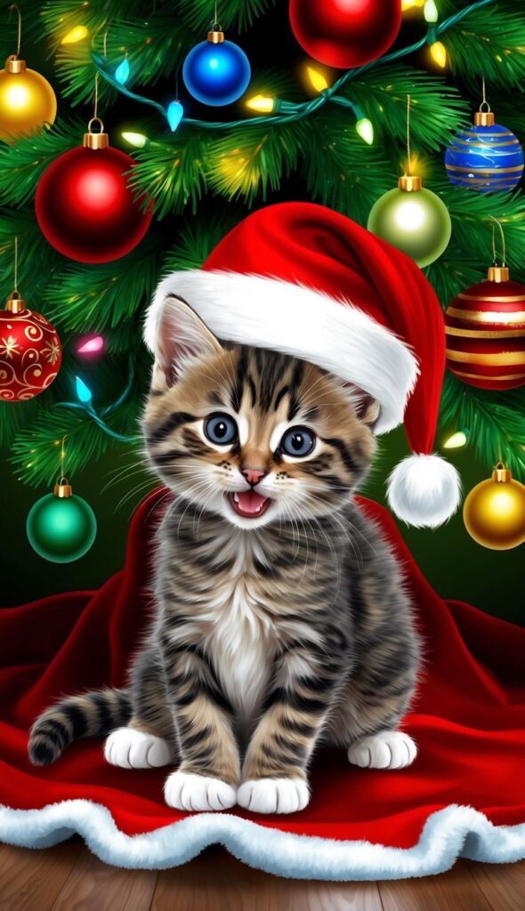 20 Christmas Cat Backgrounds, Phone Wallpapers, Illustrations (High-Res ...